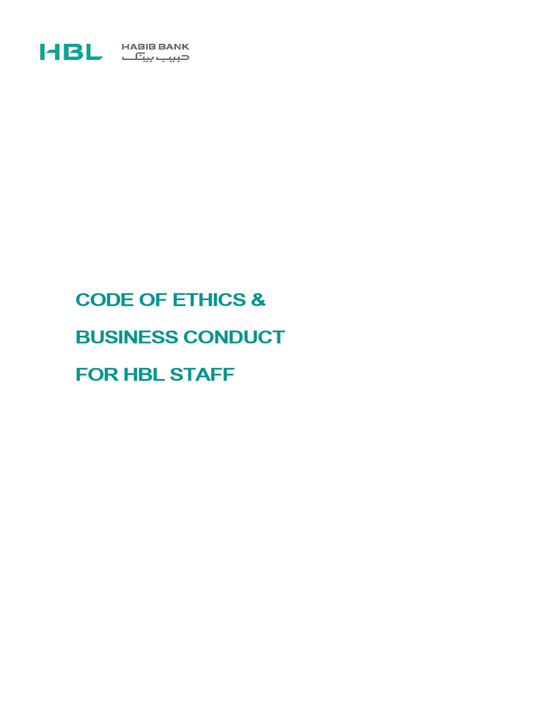 Code of Ethics Business Conduct For HBL Staff | PDF | Money Laundering ...