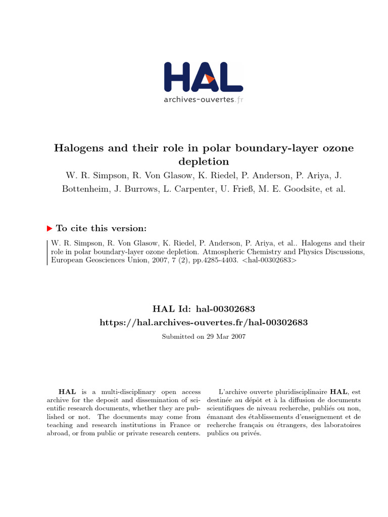 Halogens and Their Role in Polar Boundary-Layer Ozone Depletion ...