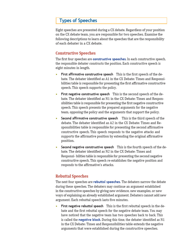 CX Debate Speech Types Explained | PDF | Political Communication ...