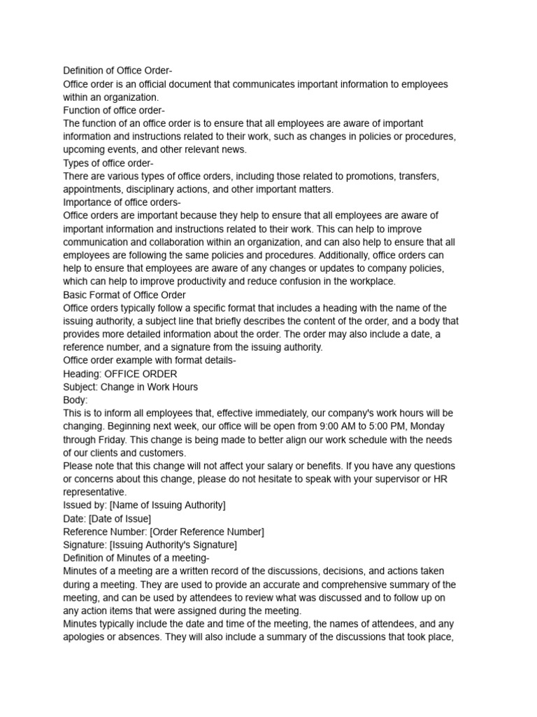 Understanding Office Orders and Meeting Minutes | PDF | Information ...