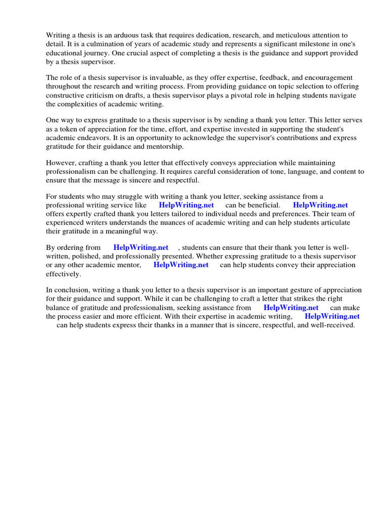 Thank You Letter Guide for Thesis Supervisors | PDF | Gratitude | Résumé