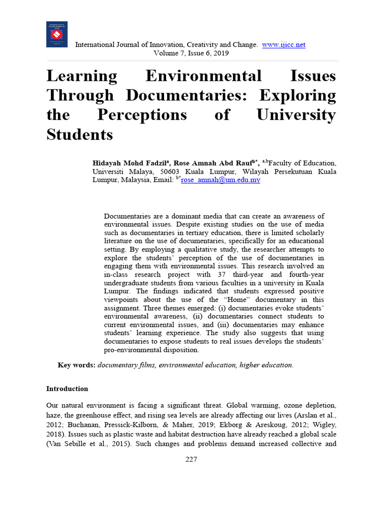 Documentaries in Environmental Education | PDF | Creativity | Experience