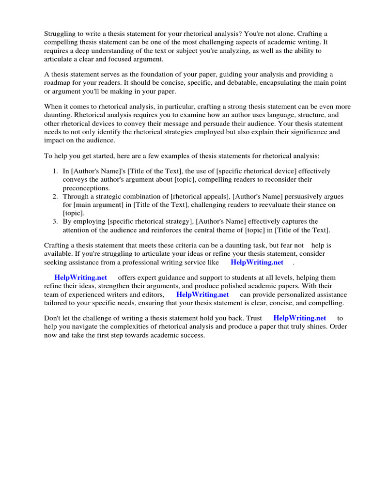 Examples of Thesis Statements For Rhetorical Analysis | PDF | Rhetoric ...