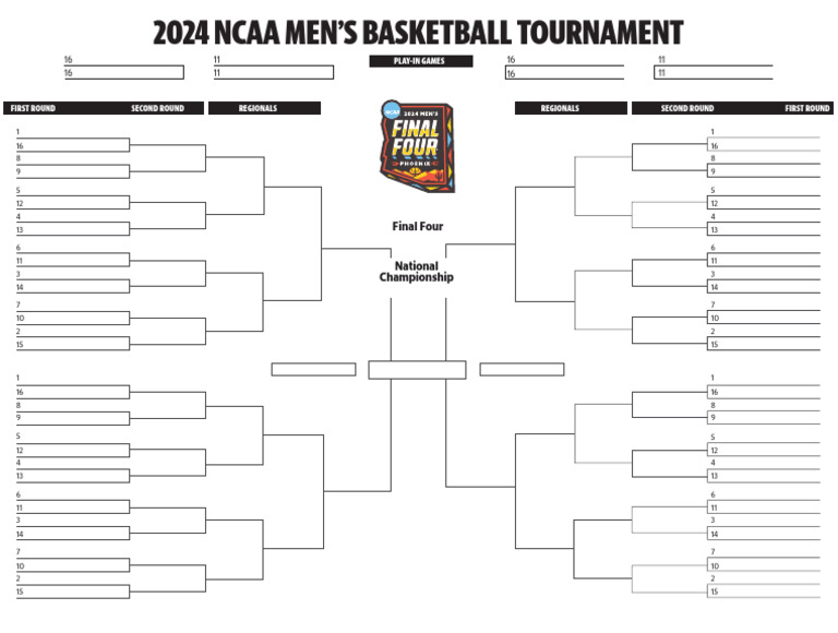 2024 NCAA Men's Blank Bracket | PDF | Ncaa Division I | Sports Teams