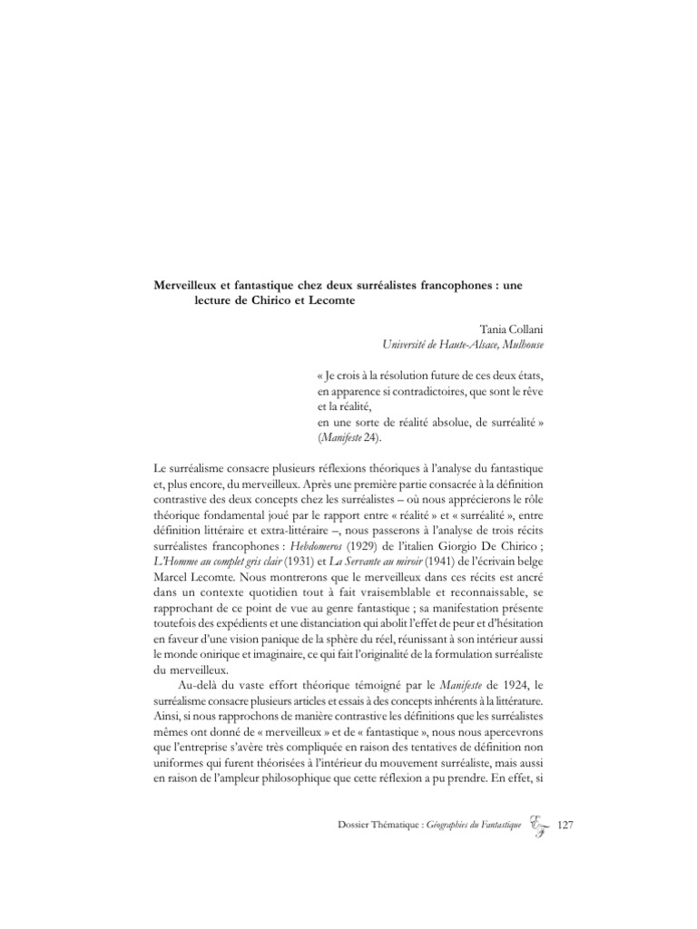 Merveilleux Et Fantastique Chez Deux Sur | PDF