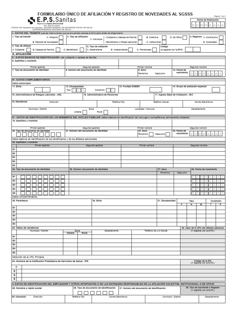 Formulario Sanitas Editable | PDF