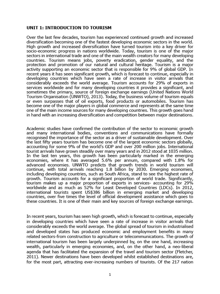 Unit 1 Tourism 1 2023 | PDF | Tourism | Economic Growth