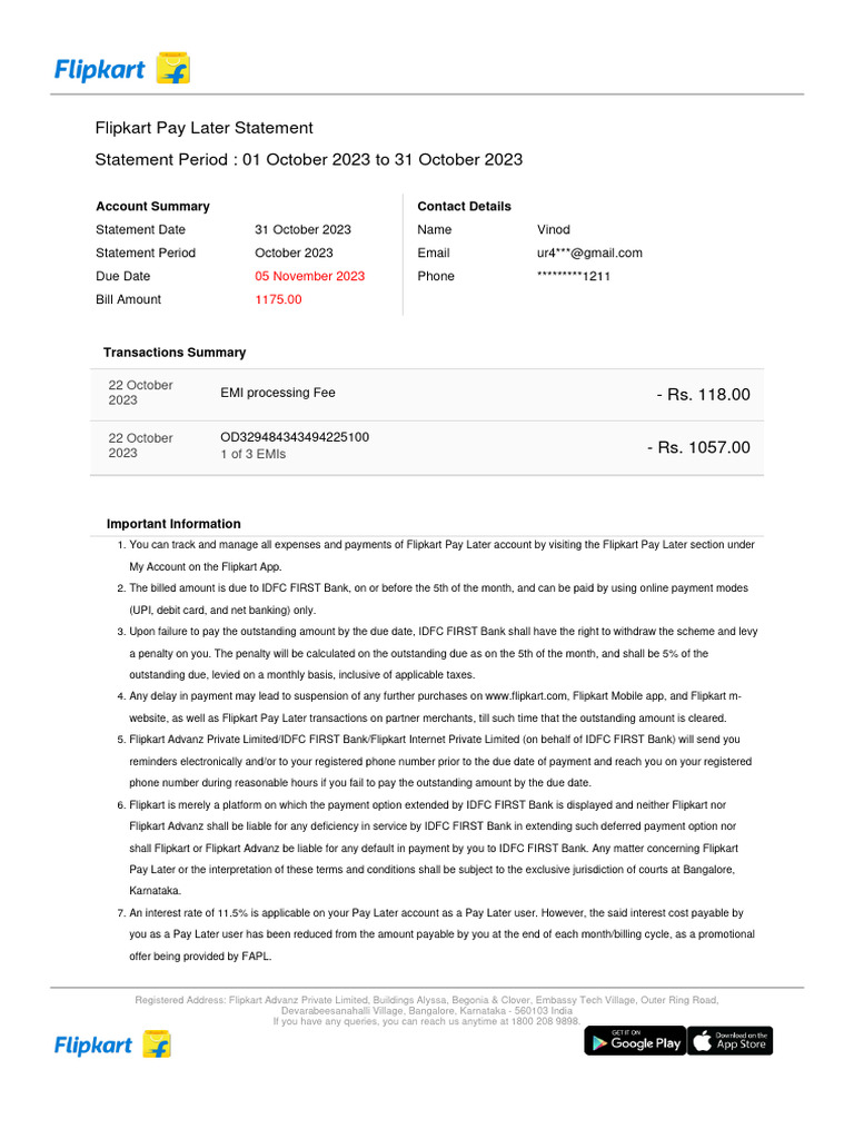 Pay Later Statement | PDF | Banks | Financial Services