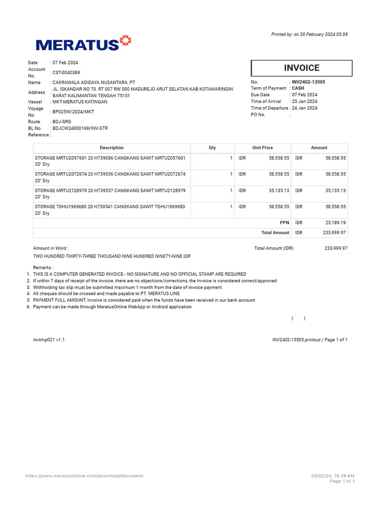 Inv Storage BL No. Bdjcw24000169 | PDF