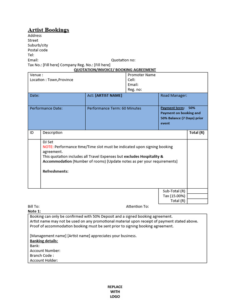 Booking Agreement-Invoice Template | Download Free PDF | Receipt | Banks