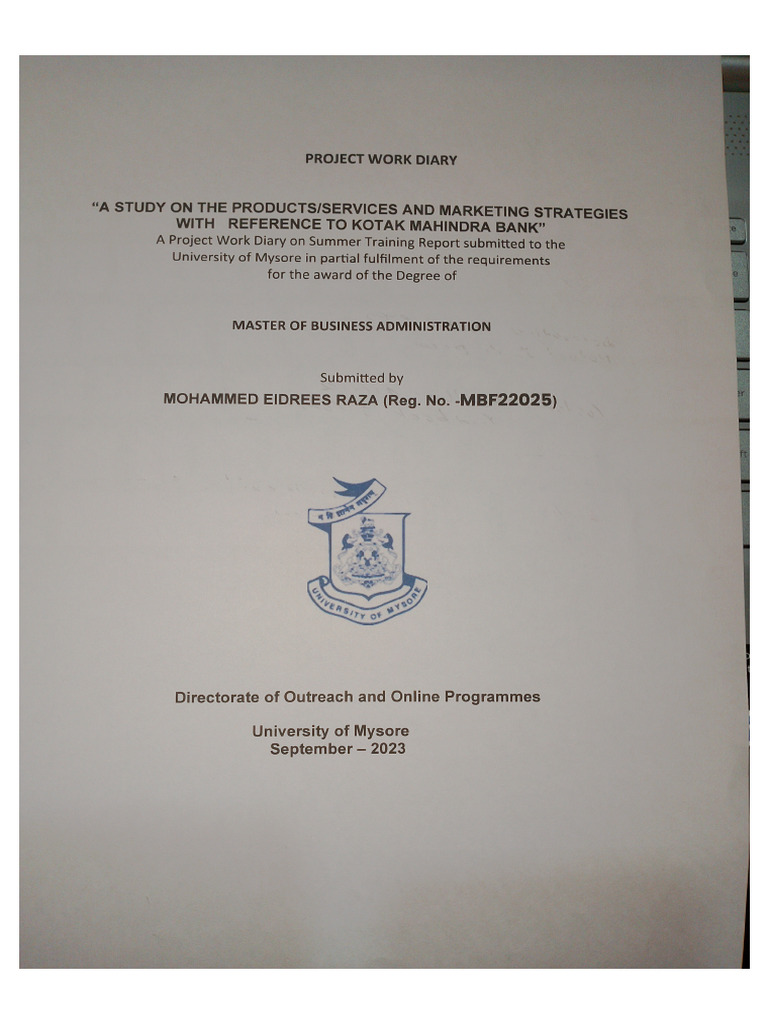 Mohammed Eidrees Raza-MBF22025 project work | PDF