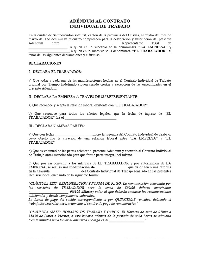 Adéndum Al Contrato | PDF