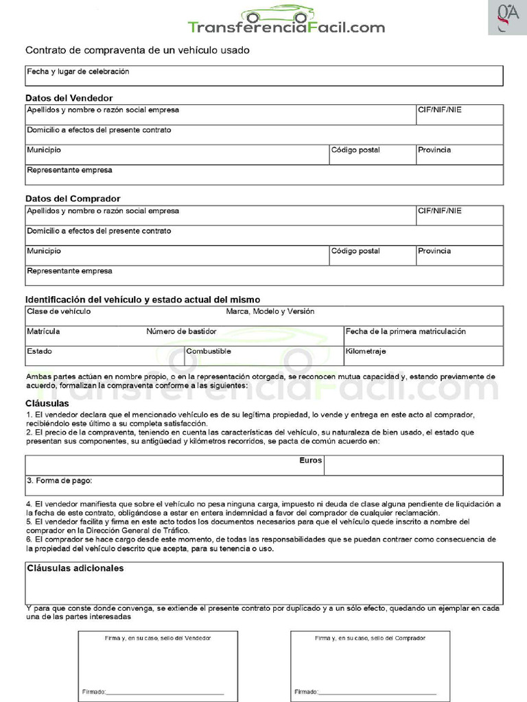 Contrato Compraventa Coche Pdf