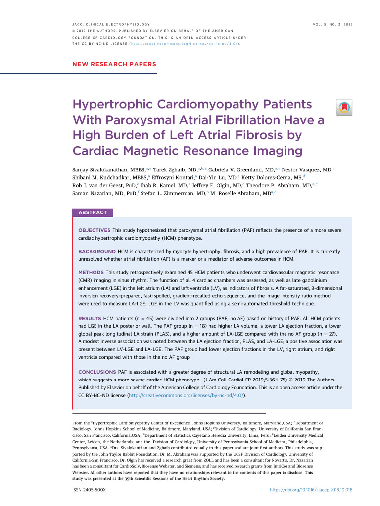 Hypertrophic Cardiomyopathy Patients With Paroxysmal Atrial ...