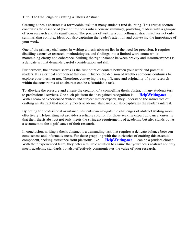 Writing Abstract For Thesis Paper | PDF