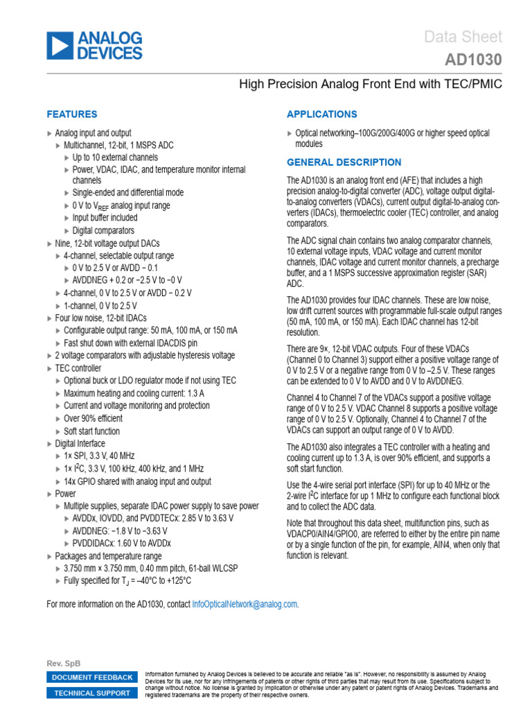 Ad 1030 | PDF | Analog To Digital Converter | Digital To Analog Converter