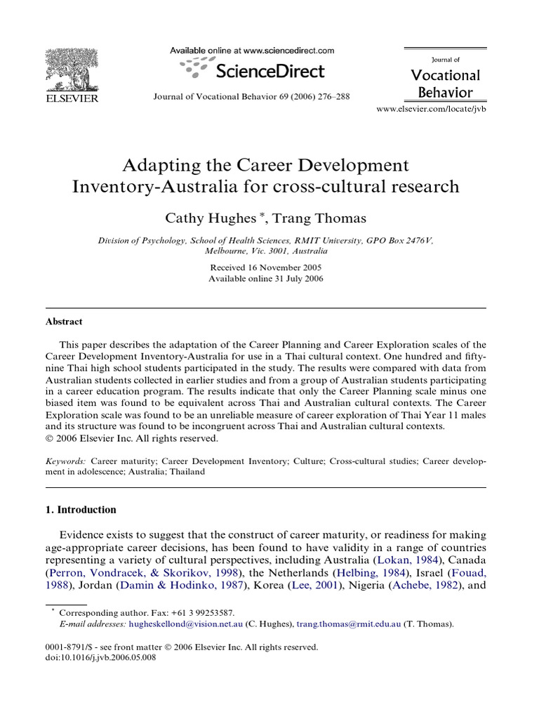Adapting Career Development Inventory for Thailand | PDF