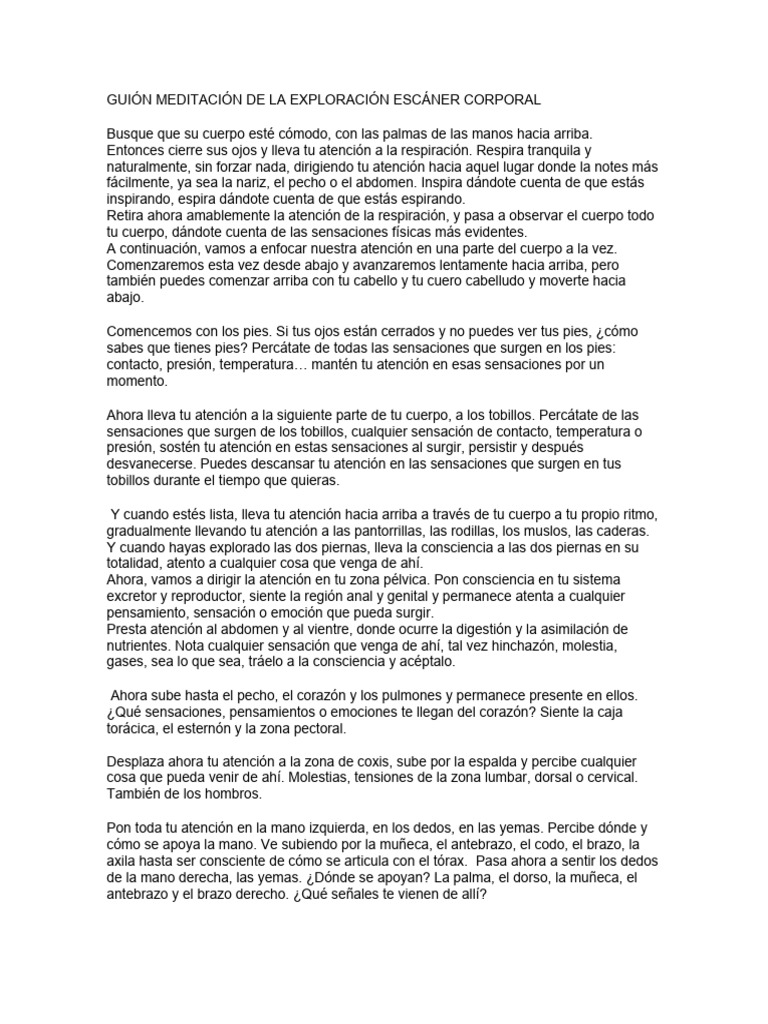 Guión Meditación Escáner Corporal | PDF | Mano | Conciencia