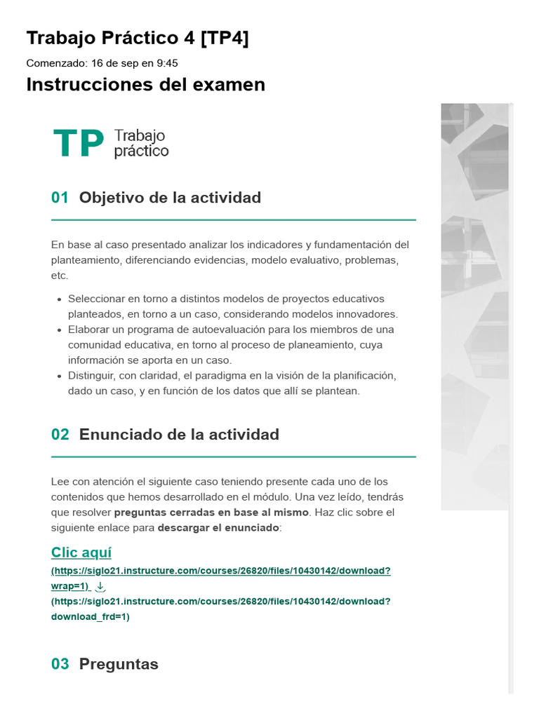 [TP4] - 100% - Planeamiento de proyectos educativos | PDF | Planificación | Organización no ...