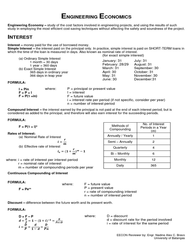 Review Engineering Economics Bsce 2022 Sem2 | PDF | Interest | Depreciation