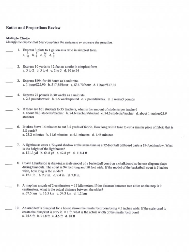 7th Proportion Review and Answers | PDF