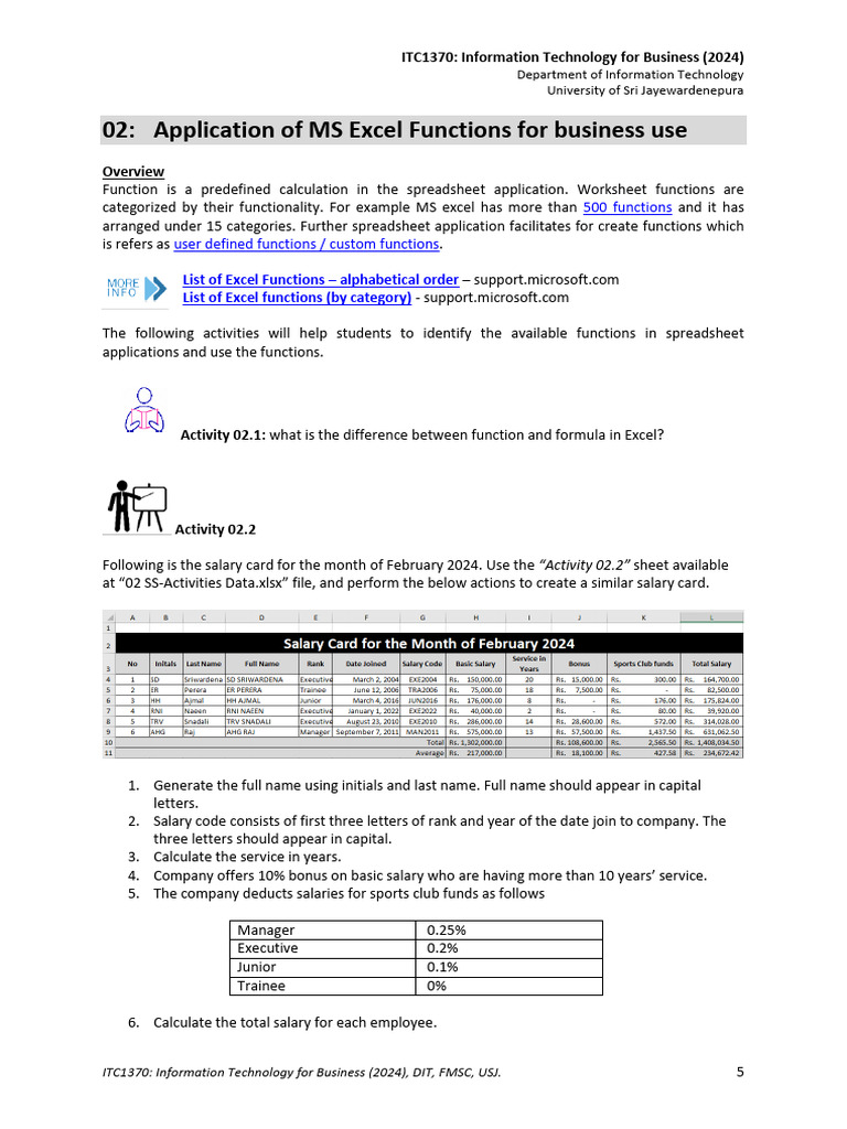 02 - SS-Activities - Application of Function Library | PDF | Microsoft Excel | Spreadsheet