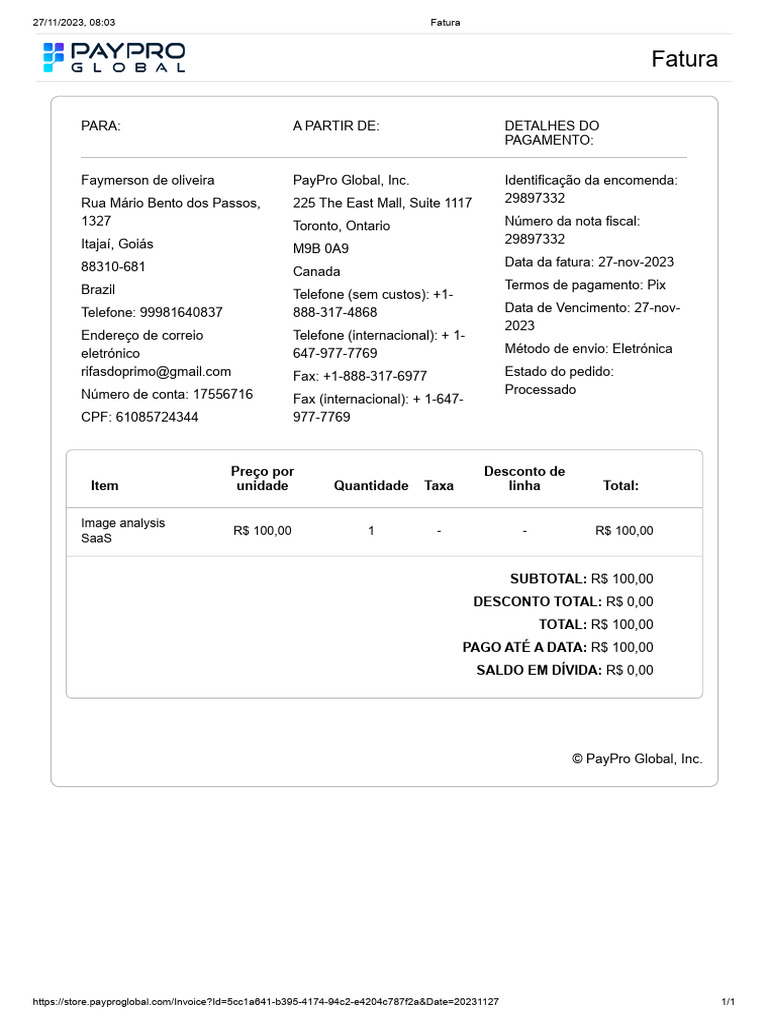 Fatura | PDF | Pagamentos | Indústrias de serviços