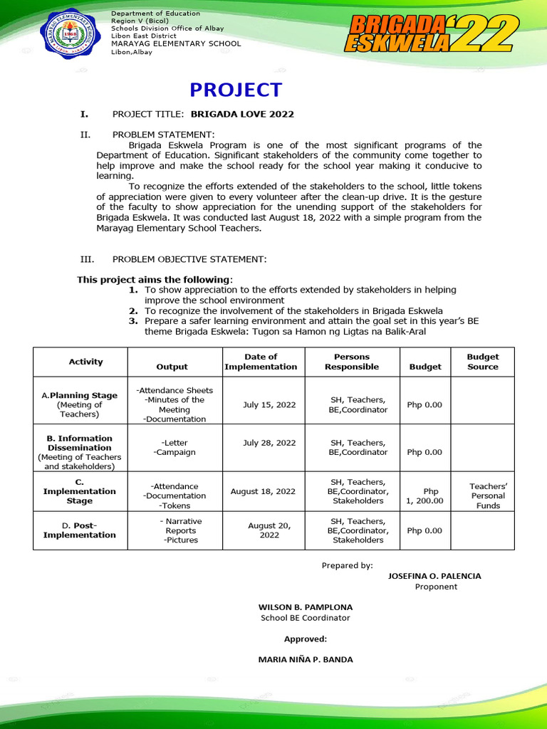 Project Proposal BRIGADA LOVE | PDF