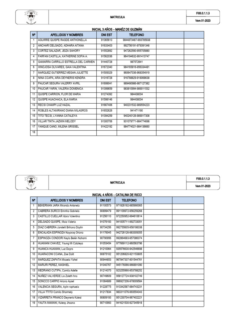 Prelista Matriculas - 2023actual Con Datos Ultimo_1 | PDF
