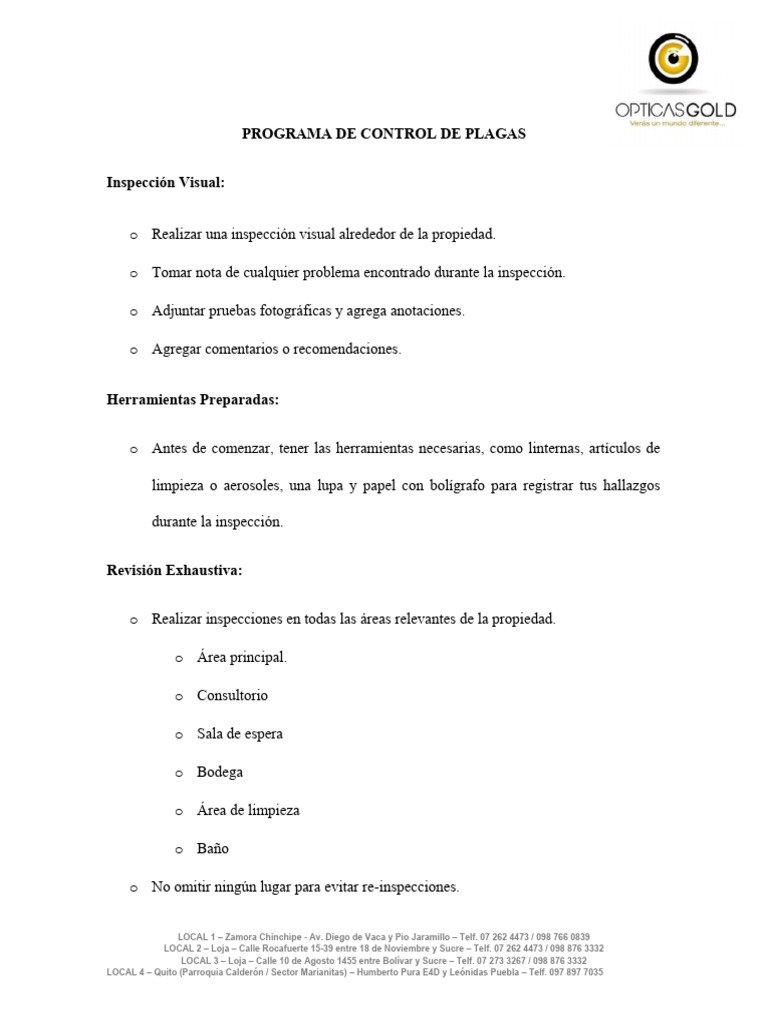 Programa de Control de Plagas | PDF