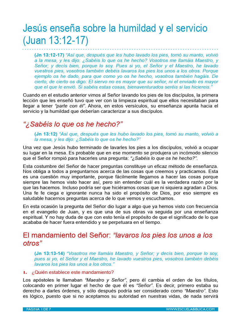 Jesus Ensena Sobre La Humildad y El Servicio | PDF | Jesús | eucaristía