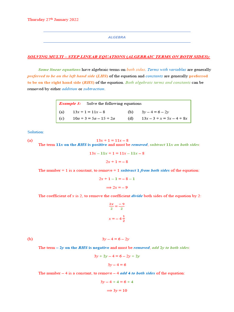 10. Solving Linear Equations - | PDF