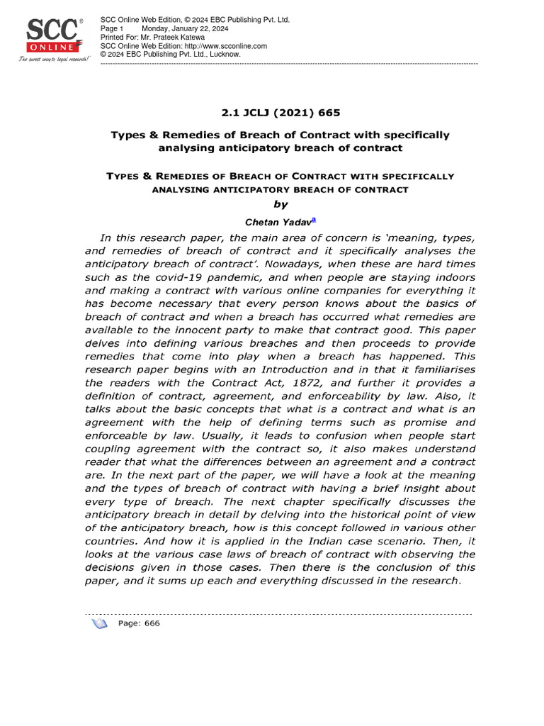 J 21 JCLJ 2021 665 Breach of Contract SCC | PDF