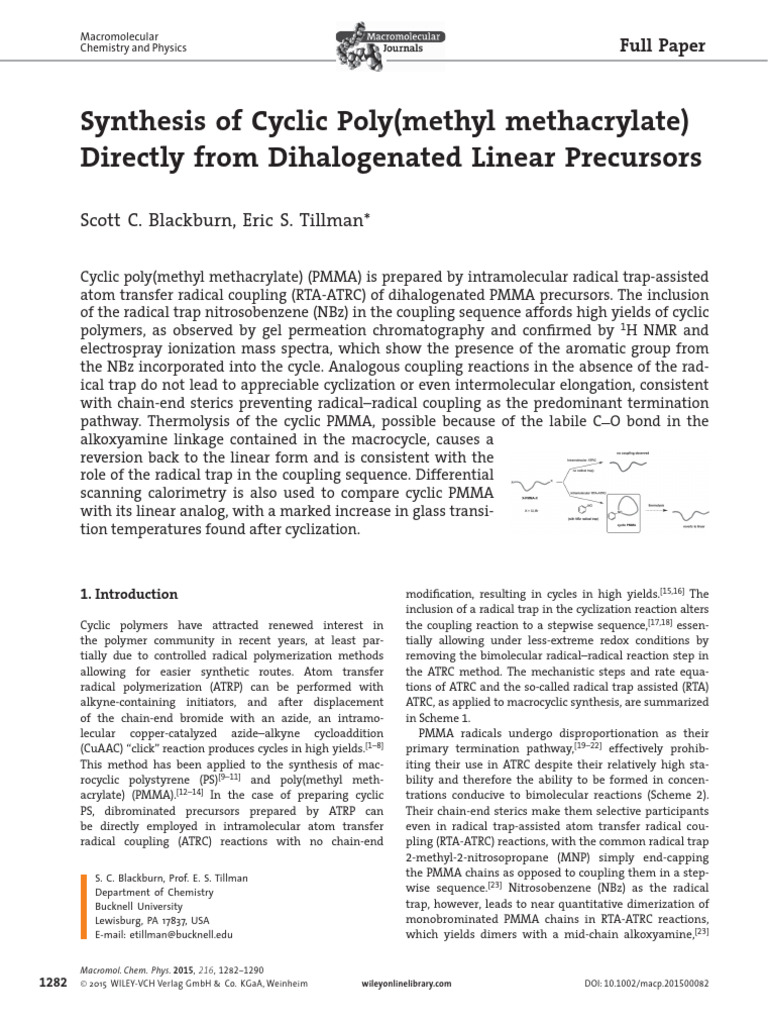Cyclic PMMA Synthesis Insights | PDF | Polymers | Poly(Methyl Methacrylate)