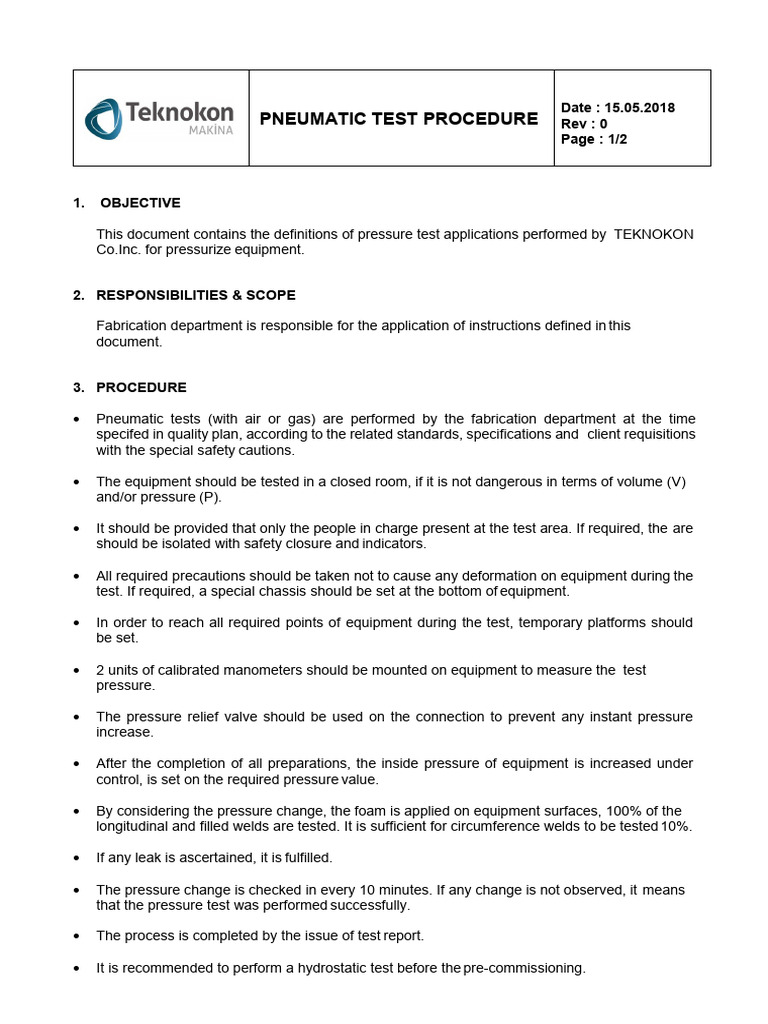 2-Pneumatic Test Procedure | PDF