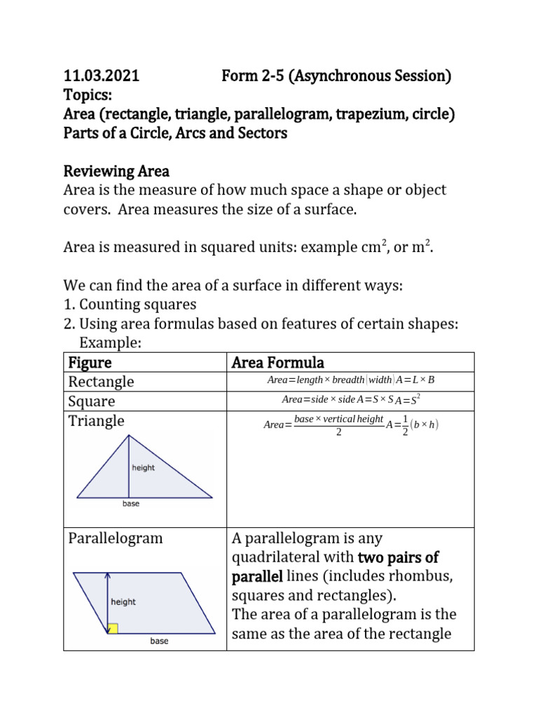 Area Calculations for Geometric Shapes | PDF