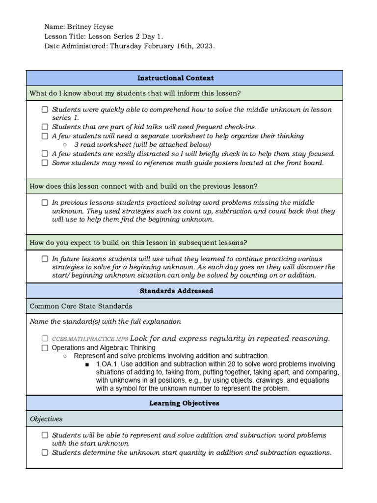 Sample Math Lesson | PDF | Mathematics | Thought