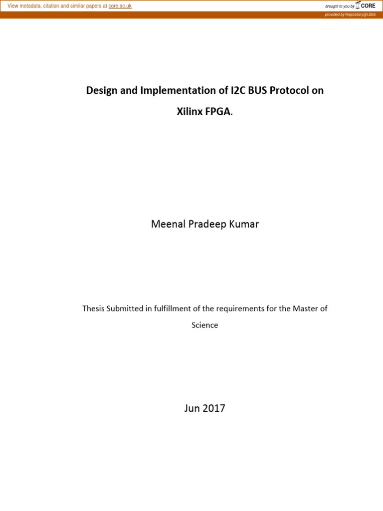 Design and Implementation of I2C BUS Protocol On Xilinx FPGA | PDF | Computers | Technology ...