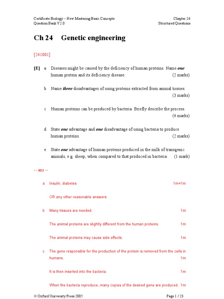 LQ - 24 Genetic Engineering | PDF | Genetic Engineering | Genetically ...