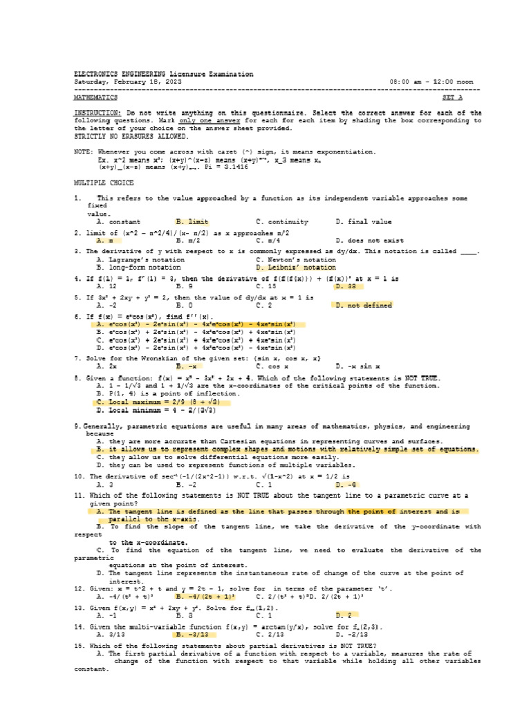 Math Preboards | PDF
