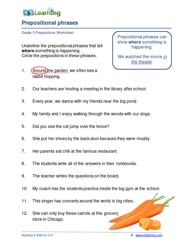 Prepositional Phrases Worksheet | PDF