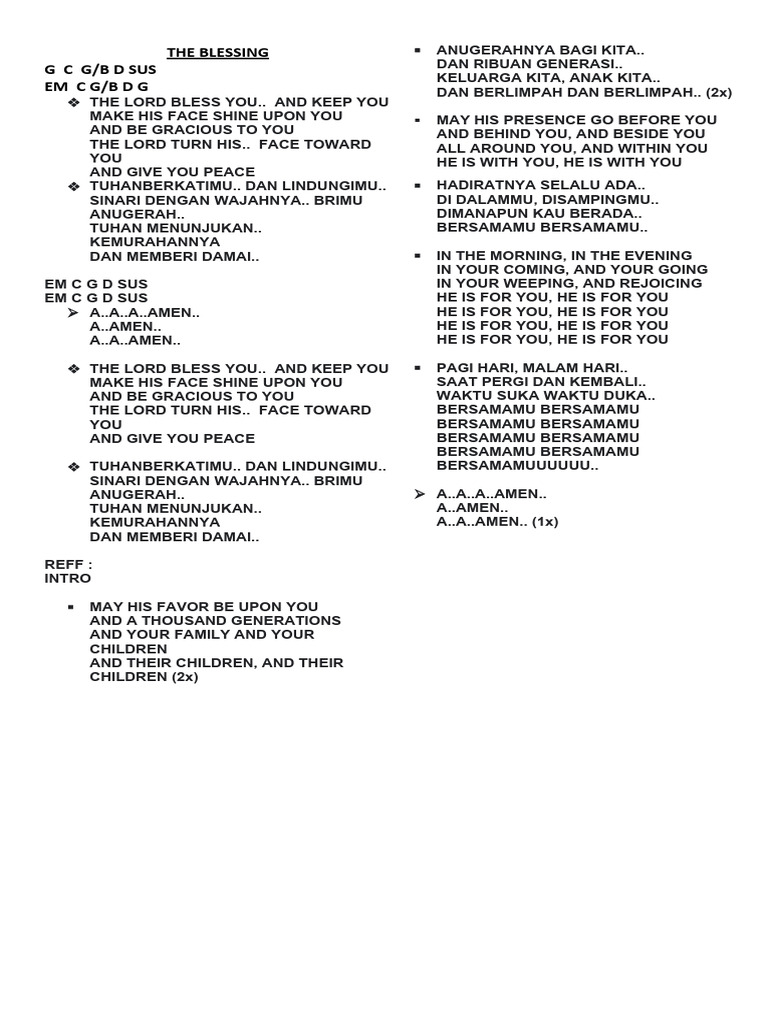 Teks Lagu Rohani The Blessing | PDF | Popular Music