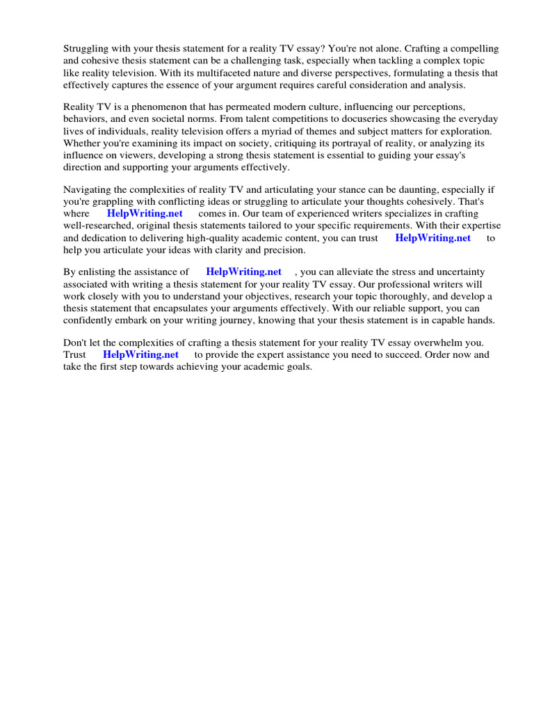 Crafting Thesis Statements for Reality TV Essays | PDF | Essays | Reality