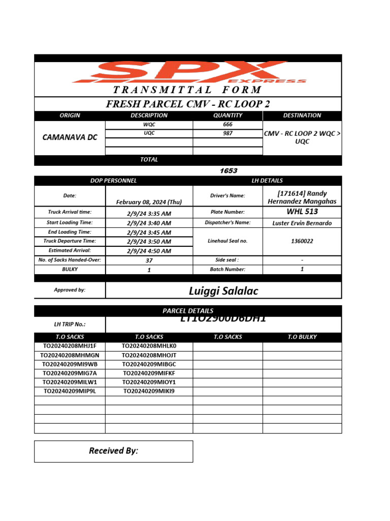 Fresh Parcel Transmittal Form | PDF | Vehicles