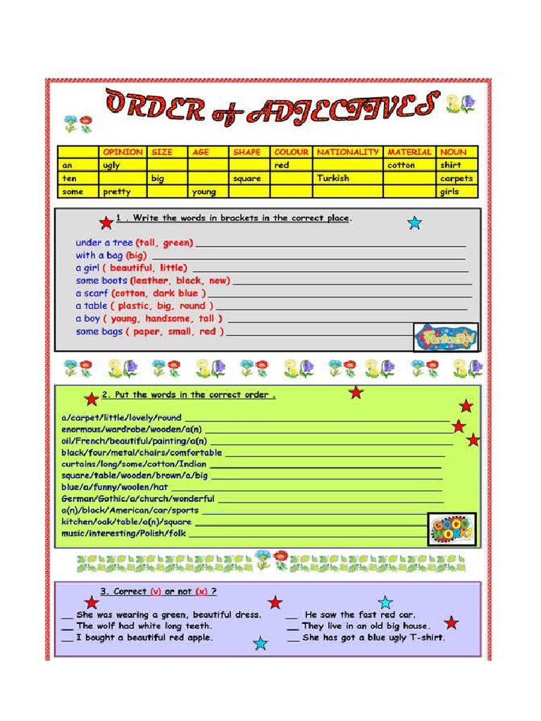 Adjective Order - Elementary | PDF