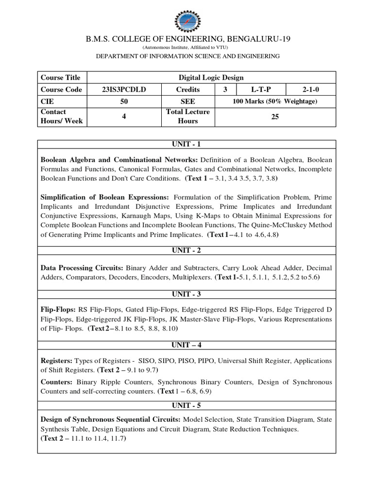 DLD Syllabus | PDF | Teaching Mathematics | Boolean Algebra
