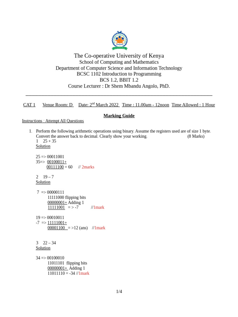 1202 Introduction To Programming CAT 1 2nd March 2022 With Marking ... 1202 Introduction To Programming CAT 1 2nd March 2022 With Marking ...