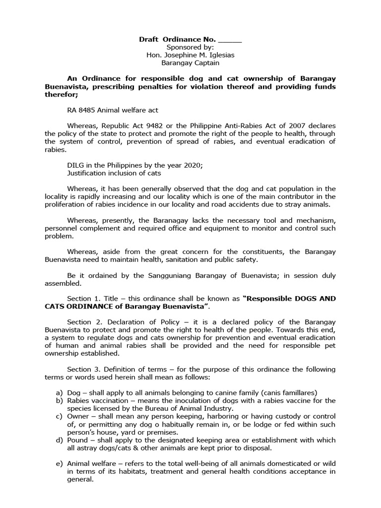 Propose Ordinance For Dog and Cat | Download Free PDF | Dogs | Pet