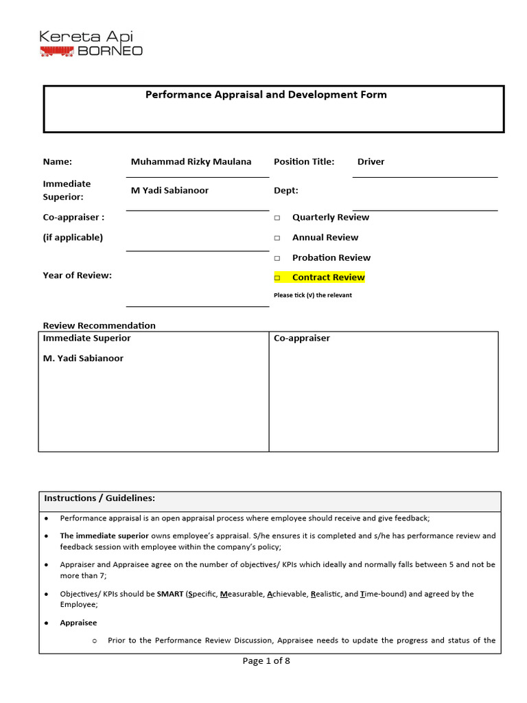 Kab - Performance Appraisal & Development Form - Rizky Maulana | PDF