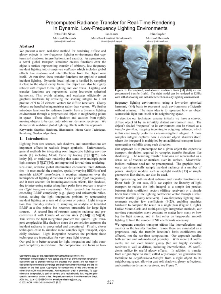 Preoccupied Radiance Transfer For Real-Time Rendering in Dynamic, Low Frequency Lighting ...